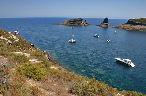 bay of Gran Columbrete with our boat at the left